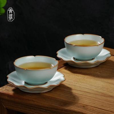 汝窑主人杯对杯茶盏陶瓷礼盒装景德镇茶杯套装汝瓷品茗杯中式青瓷