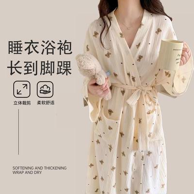 浴袍女四季通用洗完澡穿的纱布浴裙睡衣长款到脚踝可裹可穿式浴巾