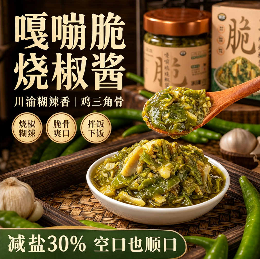 【田迹】川味烧椒酱辣椒酱青椒酱拌面拌饭脆骨烧椒酱下饭菜神器