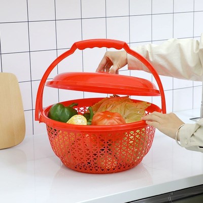 塑料框框筐圆形喜庆篮子红色蔬菜篮水果篮传统老式伴礼结婚用品