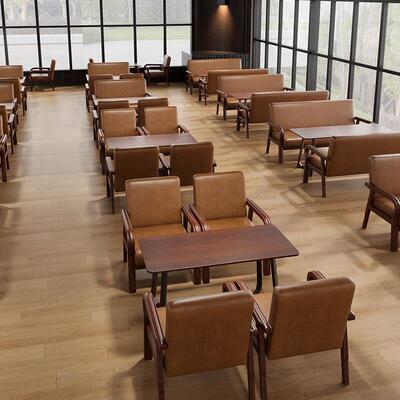 复古咖啡厅奶茶店书吧桌椅组合民宿清吧餐厅卡座沙发接待洽谈休闲