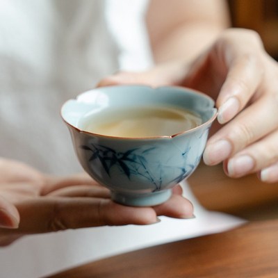 叙由堂茶杯主人杯天青汝窑纯手绘蓝竹芸也杯陶瓷家用中式品茗茶具