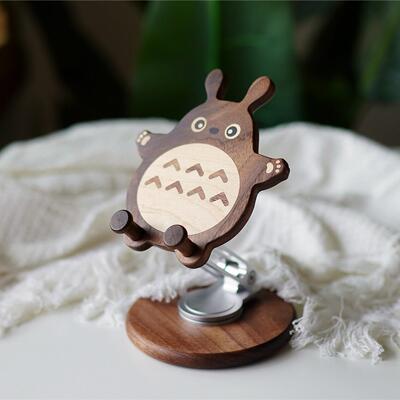 龙猫手机架实木桌面摆件可爱创意礼物原木风手机架装饰品家居
