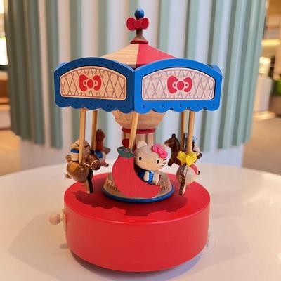 jeancard 音乐盒木质八音女士kitty旋转木马生日礼物圣诞创意木质