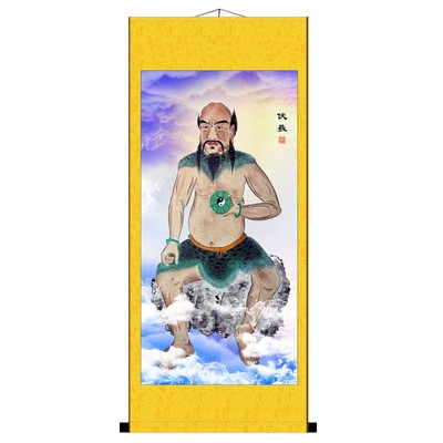 三皇大帝伏羲神农黄帝人文始祖客厅装饰画丝绸卷轴挂画人物画像