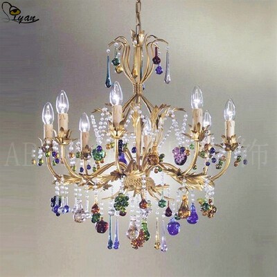 ABe爱贝灯饰 花蓝彩色水晶吊灯 法式欧式奢华复古别墅卧室客厅灯