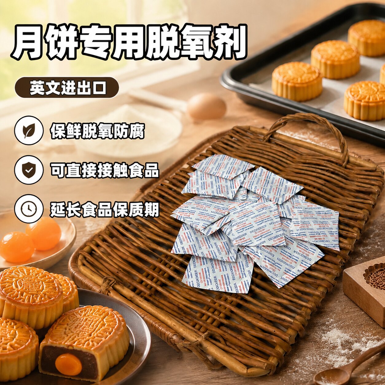 英文月饼专用脱氧剂防霉防腐坚果吸氧保鲜剂蛋黄酥延长保质期50型