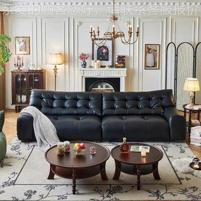 佛艺工厂复古黑色真皮沙发头层牛皮大客厅直极简排大54550黑熊山