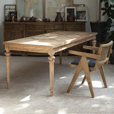 原木复古做旧法式赤贫侘寂风格仿古别墅家具拼花餐桌子实木自然风