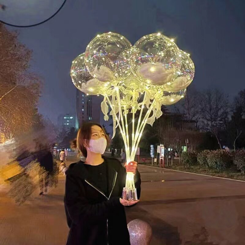 网红发光羽毛波波球气球夜市摆地摊透明生日节日装饰布置带灯道具
