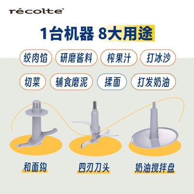 recolte小型家用搅拌机RCP-6(W)婴儿辅食绞肉机300W 和面搅碎多功