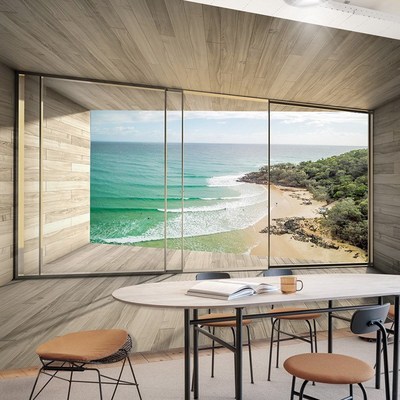 现代D立体墙布自然风景壁纸延伸空间壁画客厅墙海景纸