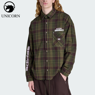 Adidas/阿迪达斯正品三叶草男士休闲翻领网格针织长袖衬衫KG6451