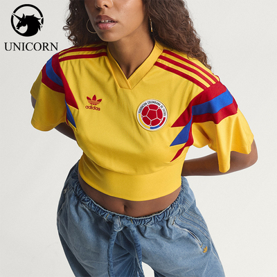 Adidas/阿迪达斯官方正品三叶草女士V领球衣短款短袖T恤KE2294