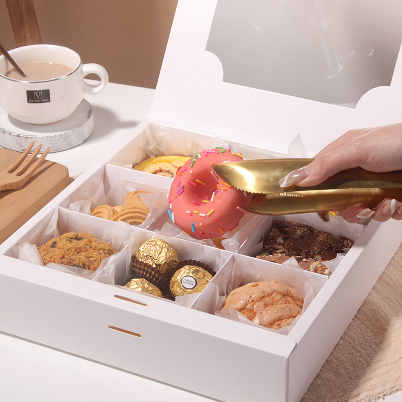 九宫格西点打包盒杯子卷泡芙甜品包装盒蛋黄酥迷你小面包盒子