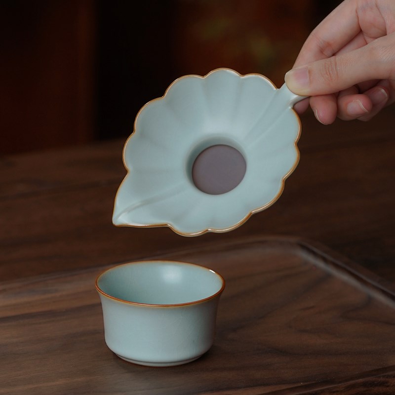 汝窑知秋茶漏套装茶叶过滤茶具配件景德镇手工陶瓷汝瓷开片礼盒装