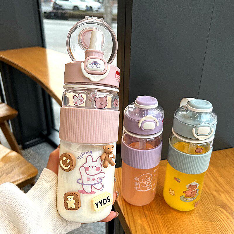 韩式可爱带吸管塑料杯可吸珍珠奶茶大容量随手杯男女学生便携水杯