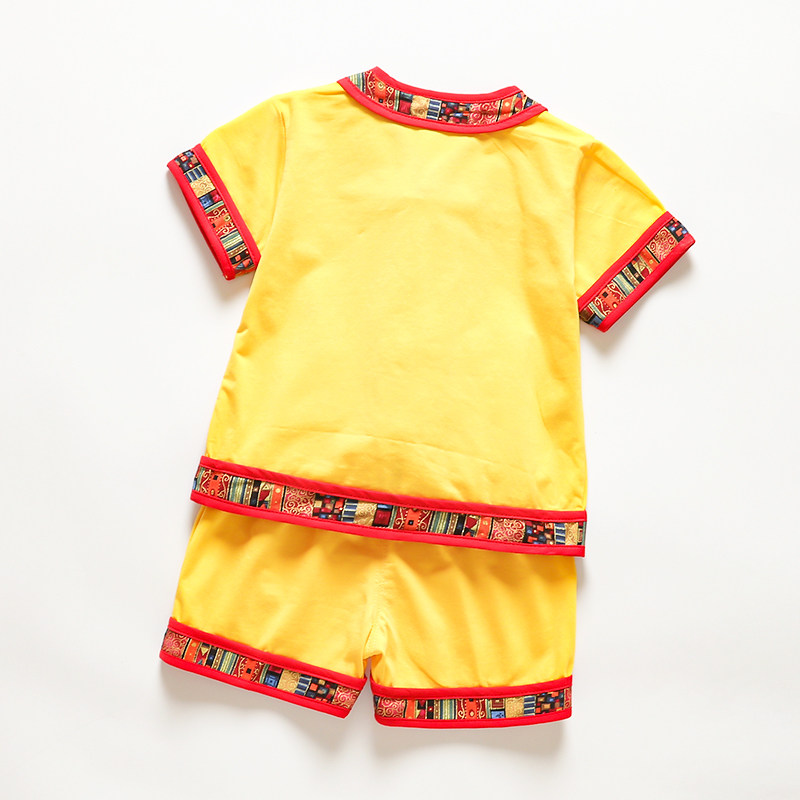 宝宝唐装男童抓周服夏季汉服中国风0一1-2-3周岁儿童夏装短袖套装