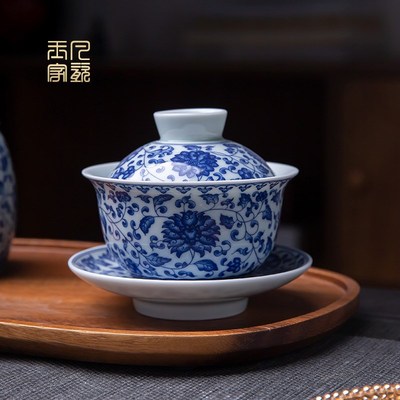 功夫茶具套装高档家用办公景德镇青花瓷三才盖碗茶杯陶瓷茶壶整套