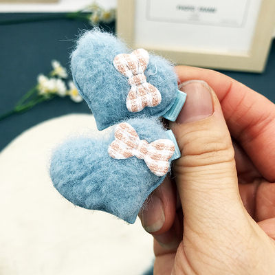 鸭嘴夹前额小发夹毛布爱心发卡