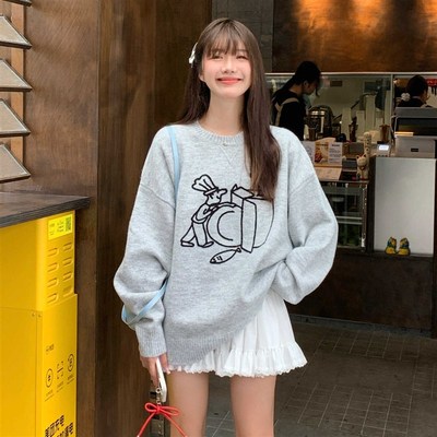 AGXS抽象设计感毛衣男女秋冬宽松针织衫显瘦百搭圆领上衣长袖