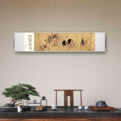 唐张萱虢国夫游春图客厅书房茶室饰画挂画玄横卷轴