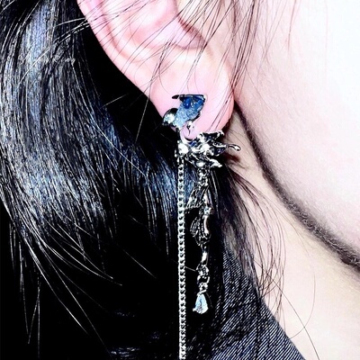 【深海之息】清冷感渐变蓝银色小鱼流苏耳钉高级感项链小长款耳饰
