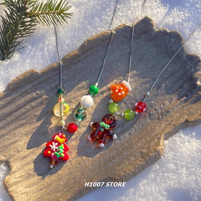 彩色串珠圣诞树姜饼人项链