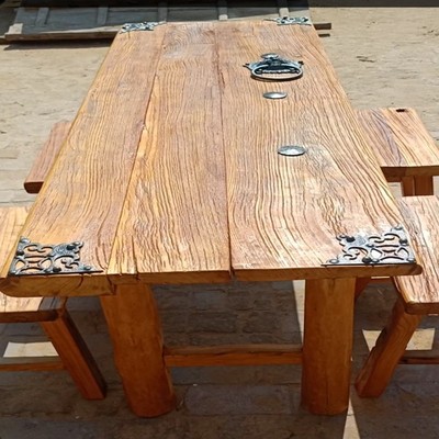 老榆木门板复古茶桌实木自然风化优质旧木板原生态吧台桌民宿定制