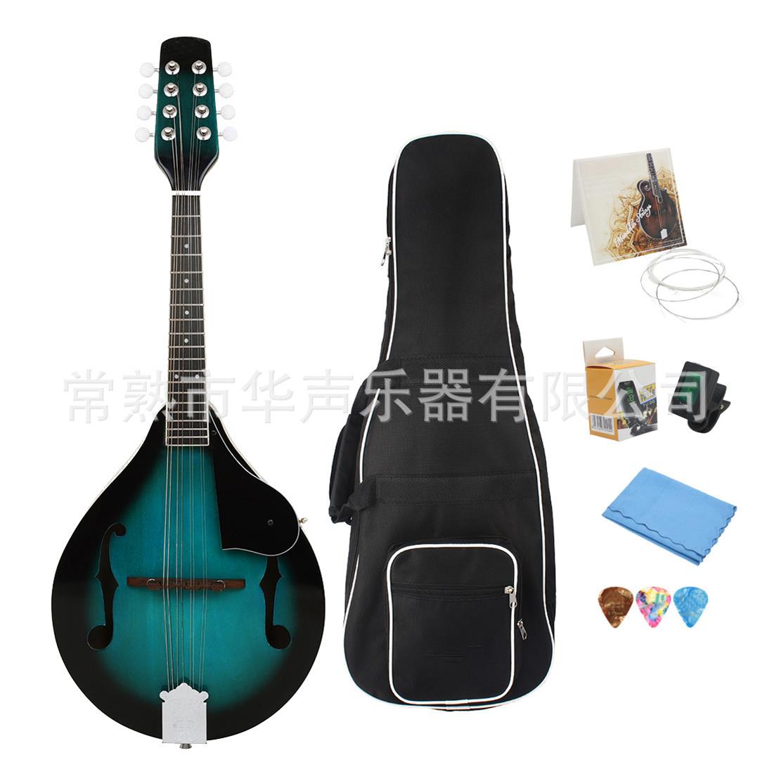 石绿色曼陀铃琴出厂价高品质 A 型 8 弦乐器原声贝斯吉他出售