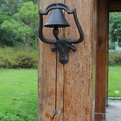 复古门饰铸铁门铃挂饰牛门前铃铛装饰挂件铃铛酒吧壁饰手摇铃