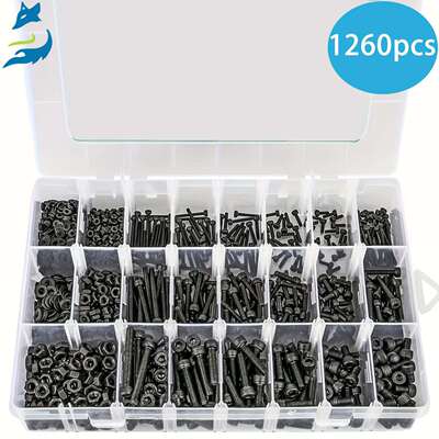 跨境1260pcs 盒装12.9级圆柱头内六角螺钉套装内六角螺丝螺母套装