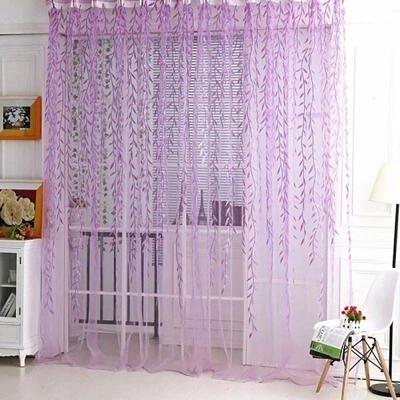 1Pair Cute Willow Leaf  Curtains  Pastoral Style Willow Flor