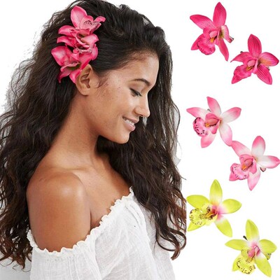Simulated Orchid Hairpins White Pink Flower Hair Clip For Wo