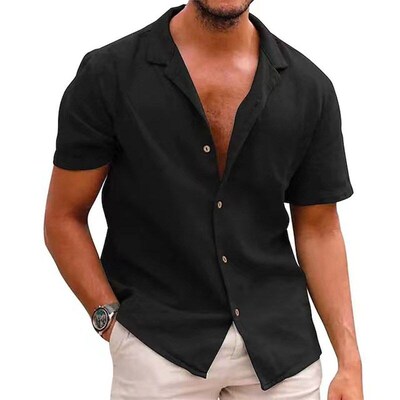 Summer 2025 Mens Relaxed Casual Shortsleeved Shirt with Lape