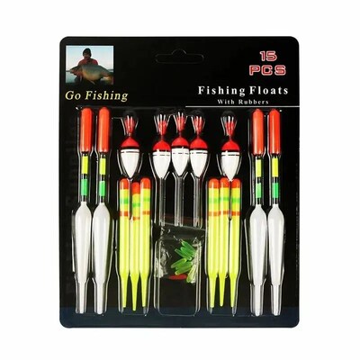 Fishing Float Set 15pc Professional Vertical Buoy With Glow