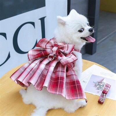 New Pet Dog Dress Skirt with Harness Leash Kit Dog Cat Vest