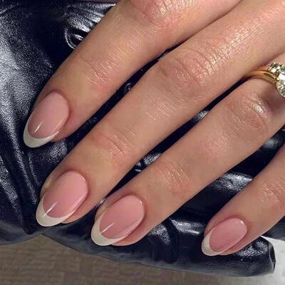 24Pcs+Short+Almond+Press+on+nails+French+Tips+Press+on+nails