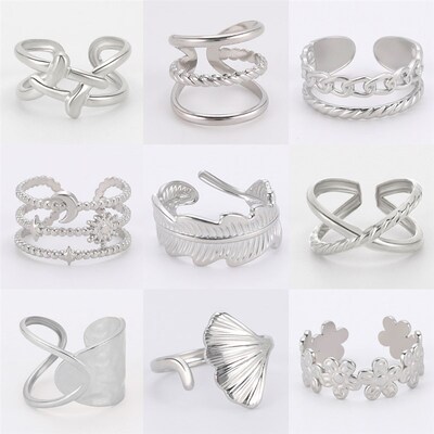 Teamer Stainless Steel Ring for Woman Geometric Adjustable O