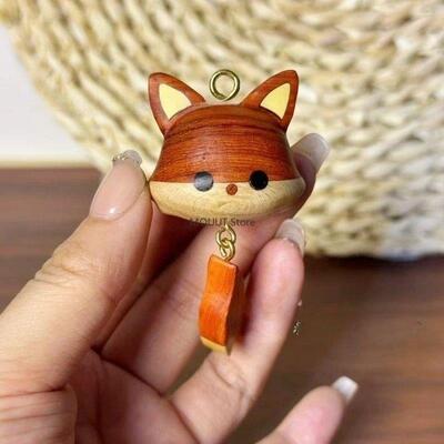 Hand-carved Rosewood Cute Little Fox Pendant Dropping Versat