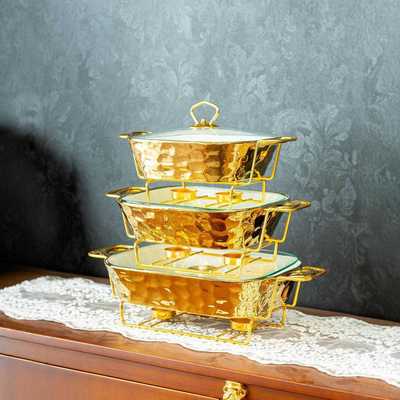 casserole金色石头纹烤盘长方形陶瓷烤盘加热干汤锅bake ware