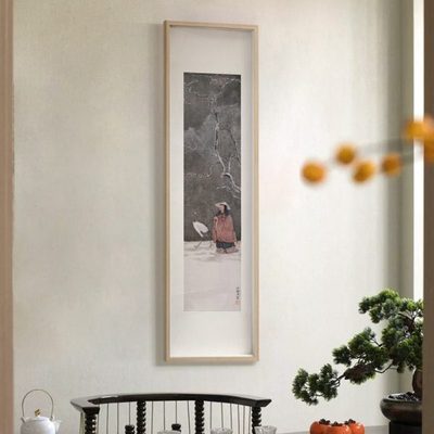 半庭x成军 新中式竖版禅意玄关装饰画黑白实木框茶室挂画人物壁画