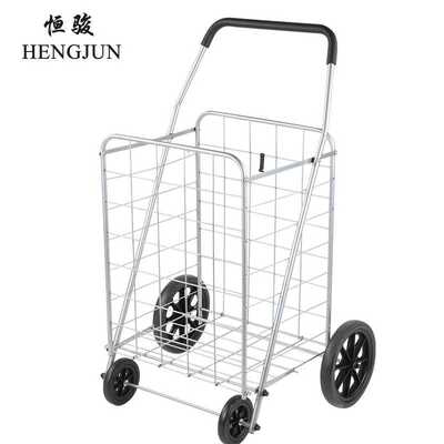 Shopping Trolley 广州厂家银色铁制大号拉杆菜篮车家用购物车