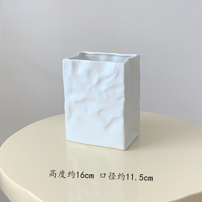 高级感简约奶油褶皱纸袋陶瓷花瓶鲜花水培插花摆件客厅干花装饰品