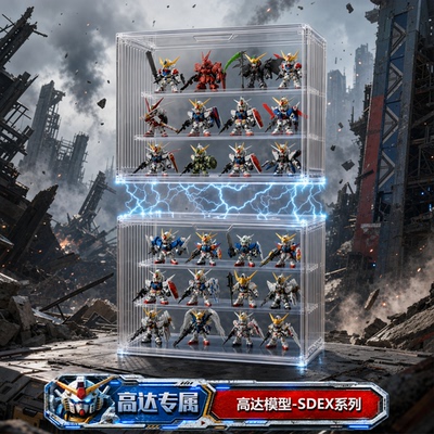 SDEX系列高达模型收纳置物架收纳箱透明防尘防潮全透收纳架亚克力