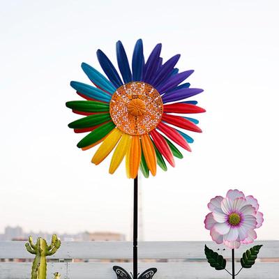 大风车摆件铁艺户外花园装饰旋转七彩网红庭院阳台创意景观布置
