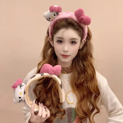 豹纹Kitty甜美可爱毛绒发箍女蝴蝶结2025新款洗脸少女高颜值-XW