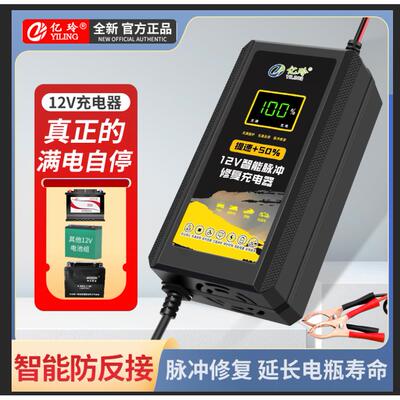 12V充电器12伏20A电瓶30A100AH12安智能机车蓄电池修覆专用快充
