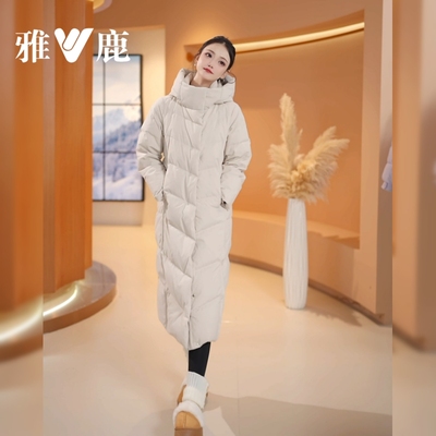 雅鹿中长款羽绒服女新年冬季新款过膝连帽加厚修身显瘦外套潮