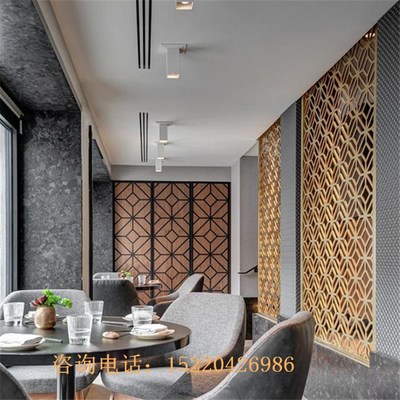 直销大堂港式铝合金装饰铝窗花室内原木纹雕刻镂空花纹铝屏风定制